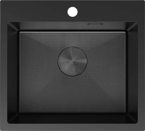 Mexen Solix, 1-komorový nerezový dřez 500 x 450 mm, černá, vzor voština, 6402501000-70HC