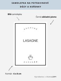 LASAGNE  – bílá samolepka na dózu, základní písmo, 6 x 8 cm | DomaLEP