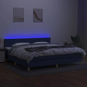 Box spring postel s matrací a LED modrá 200x200 cm textil 3133667