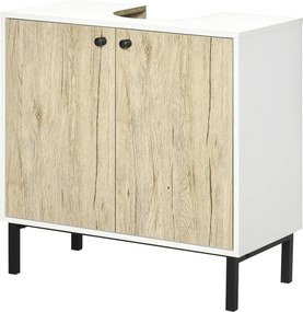 kleankin Skříňka pod umyvadlo pro moderní umyvadla s kovovými nohami a dvojitými dveřmi 60 x 30 x 60 cm - Bílá a dřevěná barva