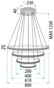 Toolight Toolight, LED stropní svítidlo 20/40/60/80 cm, 82W, 3000K, LHJ014-CP4, černá, OSW-50005