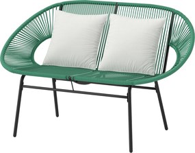 Outsunny zahradní lavička pro 2 osoby z oceli a syntetického lana s 2 polštářky - rozměry 132D x 72Š x 83V cm - tmavě zelená