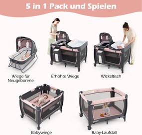 Costway 5 v 1 Dětská cestovní postýlka s přebalovacím pultem