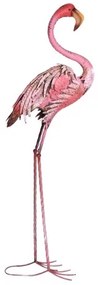 Zahradní kovová dekorace Růžový plameňák s načechraným peřím 120 cm