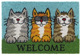 Kokosová vnitřní čistící vstupní rohož FLOMA Ruco Welcome Cats - 40 x 60 x 1,5 c