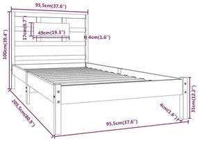 Rám postele černý masivní dřevo 90 x 200 cm,  3105654