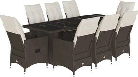 9dílný zahradní bistro set s poduškami hnědý polyratan 3277243