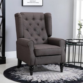 Křeslo HOMCOM s vysokým opěradlem a prošíváním, čalouněná lounge židle s zaoblenými opěrkami, dřevěné nohy, pro ložnici, obývací pokoj, do 160 kg, hně