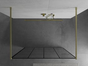 Mexen Kioto, sprchová zástěna Walk-In 130 x 200 cm, 8mm sklo černý vzor, ​​zlatý matný profil, 800-130-002-55-77