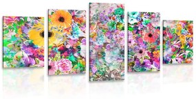 5-dílný obraz pestrobarevné květiny - 200x100 cm