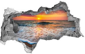 Wallmuralia Díra 3D ve zdi nálepka Západ slunce na moři 95x73 cm