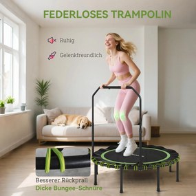 Fitness trampolína s nastavitelným zábradlím, sportovní trampolína pro vnitřní i venkovní použití, ocel, plast, zelená barva