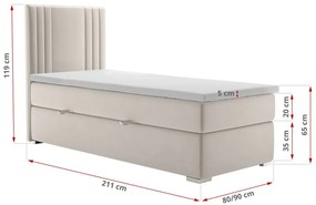 Luxusní jednolůžková postel TESA Krémová 90x200 cm Levá