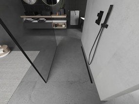 Mexen Kioto, průchozí sprchová zástěna 100 x 200 cm, 8mm sklo čiré/černý vzor, 2x černá stabilizační rozpěra, 800-100-002-70-70