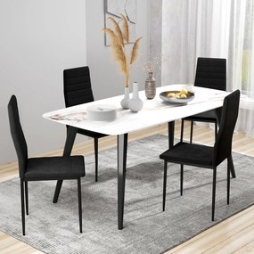 HOMCOM Sada 4 jídelních židlí, design bez opěrek, čalounění látkou, kovové nohy, černá