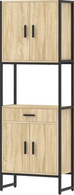 HOMCOM vysoká skříň do kuchyně, kuchyňská skříňka, 4 dveře s tlumeným zavíráním, zásuvka, pracovní deska, 60x30x170 cm, přírodní dřevo