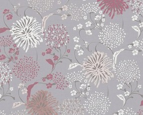 Vliesová tapeta květy, šedá, červená 389002 / Tapety na zeď 38900-2 House of Turnowsky (0,53 x 10,05 m) A.S.Création