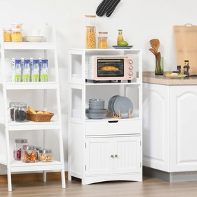 Kleankin Koupelnová skříňka se 3 policemi, šuplíkem a 2 dveřmi – Moderní skříňka na podlaze pro kuchyň, ložnici a obývací pokoj 60x33x122,5 cm Bílá