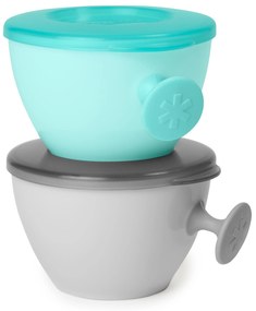 SKIP HOP Misky s víkem a držákem Easy Grab Grey,Teal 2 x 240 ml, 3m+