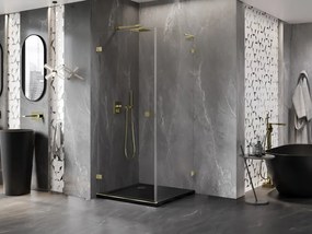 Mexen Lunar-B L, sklápěcí sprchový kout levý 70 x 70 cm, 8mm čiré sklo, zlatý profil, 832L-070-070-50-00-L