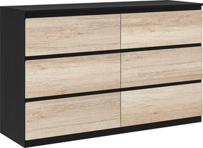 HOMCOM Komoda do ložnice, 6 zásuvek, dřevěná komoda s protiskluzovými nohami, do obývacího pokoje, jídelny, chodby, 120x39x75 cm, černá a dřevěná barv