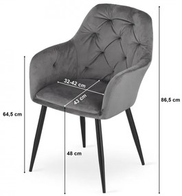 Set jídelních židlí DAKAR černé, sametové (2ks)