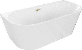 Mexen Oval, volně stojící nástěnná vana 140 x 75 cm, bílá, zlatý lesklý přepad, 52671407500-50