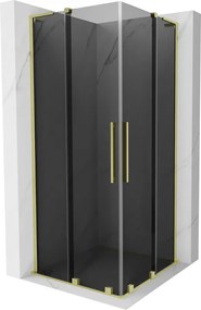 Mexen Velar L Duo, sprchový kout s posuvnými dveřmi 90 x 90 cm, 8mm šedé sklo, zlatá matná, 871-090-090-02-43-55