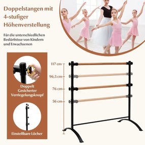 Costway 120 cm dlouhé přenosné baletní vybavení volně stojící dvojitá baletní