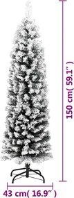 Úzký umělý vánoční stromek zasněžený zelený 150 cm PVC 320953