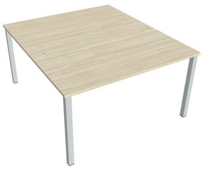 Dvojstůl pracovní rovný 140×160 cm - Hobis Uni USD 1400 Dekor stolové desky: akát, Barva nohou: Stříbrná