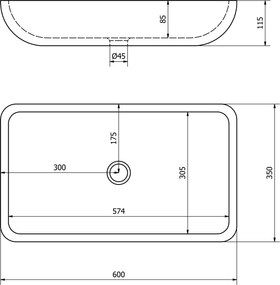 Sapho, BLOK kamenné umyvadlo 60x11x35 cm, černý Marquin, matný, 2401-39