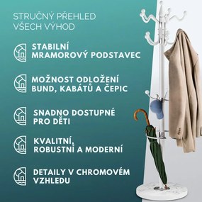 Stojanový věšák TENZY s mramorovým podstavcem, 37x173cm, bílá Casaria