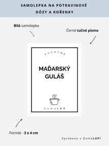 Samolepka na kořenky MAĎARSKÝ GULÁŠ bílá 3 × 4 cm tučné písmo