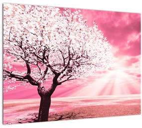 Růžový obraz stromu (70x50 cm)