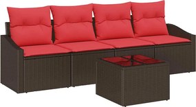Set pohovek 5 ks 3-Počet míst Hnědá a červená polyratan 3346594