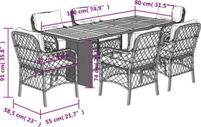 7dílný zahradní jídelní set s poduškami černý polyratan 3212072