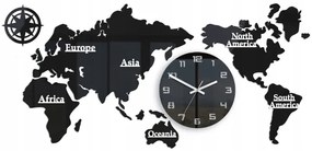 M.Clock Nástěnné akrylové 3D hodiny 110x55cm mapa světa černé