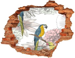 Wallmuralia Díra 3D fototapeta nálepka Papošek a květiny 90x70 cm