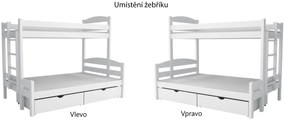 Dětská patrová postel z masivu borovice s rozšířeným spodním lůžkem SAVANA  se šuplíky - 200x90/140 cm - BÍLÁ