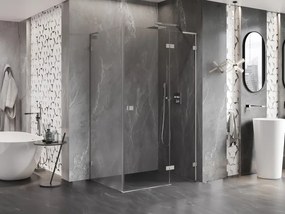 Mexen Lunar, L pravý výklopný sprchový kout 85 x 80 cm, 8mm čiré sklo, ocelový profil, 834L-085-080-97-00-P