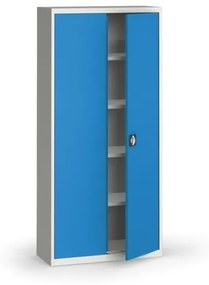 Plechová policová skříň na nářadí KOVONA, 1950 x 950 x 400 mm, 4 police, šedá/modrá