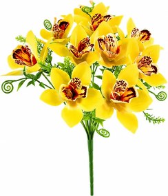 umělá květina, orchidej Cattleya, sada 10 ks, 33x10 cm, plast, žlutá, Dekorino UK20260025