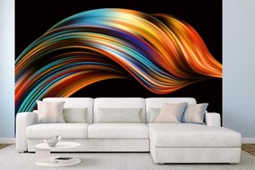 DIMEX | Samolepicí vliesová fototapeta na zeď Abstraktní barevná vlna MA-5-2333 | 375 x 250 cm | modrá, černá, oranžová