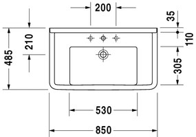 Duravit Starck 3 - Nábytkové umyvadlo 85x48,50 cm s 1 otvorem pro armaturu, bílé 0304800000