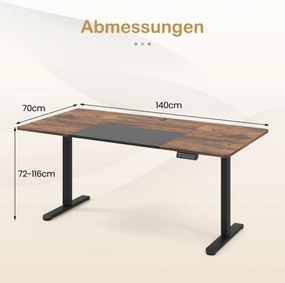 Costway Elektrický stojánek výškově nastavitelný stůl ergonomický – hnědý