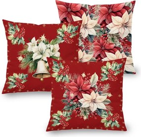 Sada 3 ks povlaků na polštářky RED POINSETTIA 45 x 45 cm
