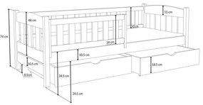 Dětská postel z masivu borovice BEN se šuplíky - 200x90 cm - BÍLÁ