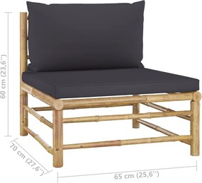 vidaXL 6dílná zahradní sedací souprava + krémově bílé podušky bambus [3058238] Barva: Tmavě šedá