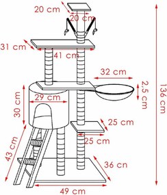 Škrabadlo pro kočky - Domeček se schody 6 pater 136 cm SPRINGOS PA1042